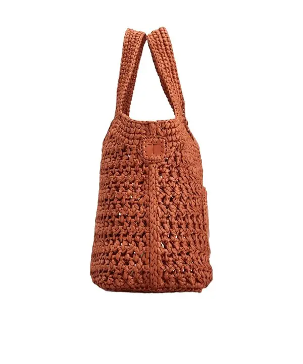 TOD'S Raffia Crochet Tote Bag With Debossed Logo - Orange