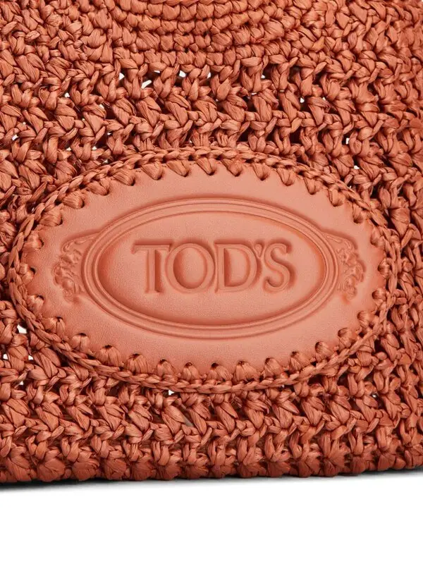 TOD'S Raffia Crochet Tote Bag With Debossed Logo - Orange