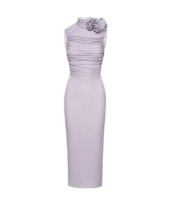 Magda Butrym Ruched Mock Neck Midi Dress - Lavender