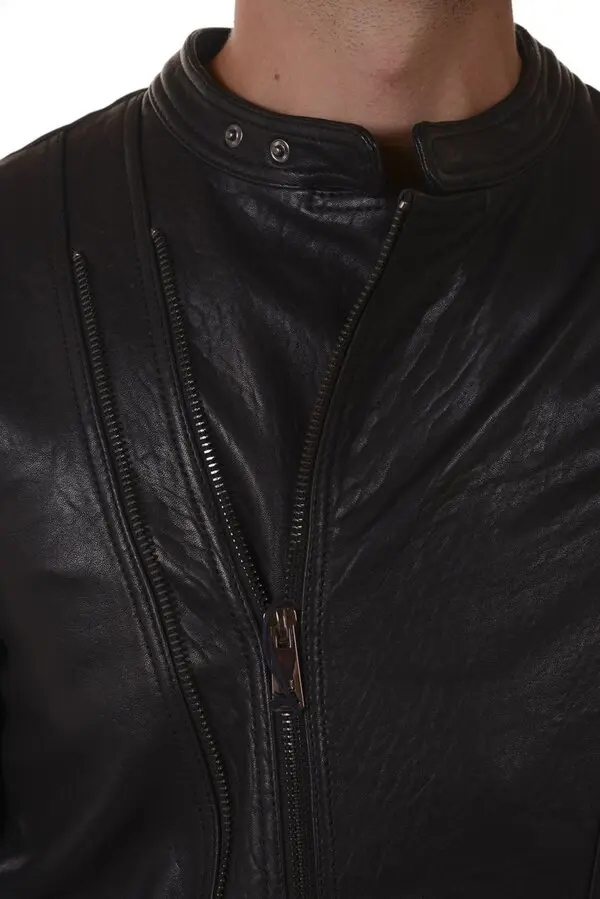 Emporio Armani Long-sleeved Leather Biker Jacket