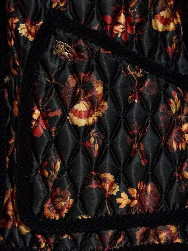 Burberry Floral Quilted Jacket With Corduroy Paneling - Black