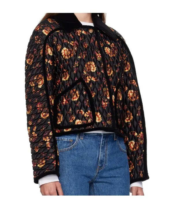 Burberry Floral Quilted Jacket With Corduroy Paneling - Black