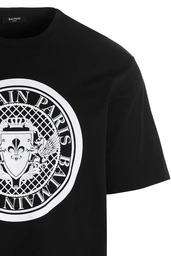 Balmain Cotton T-shirt With Flocked Medallion