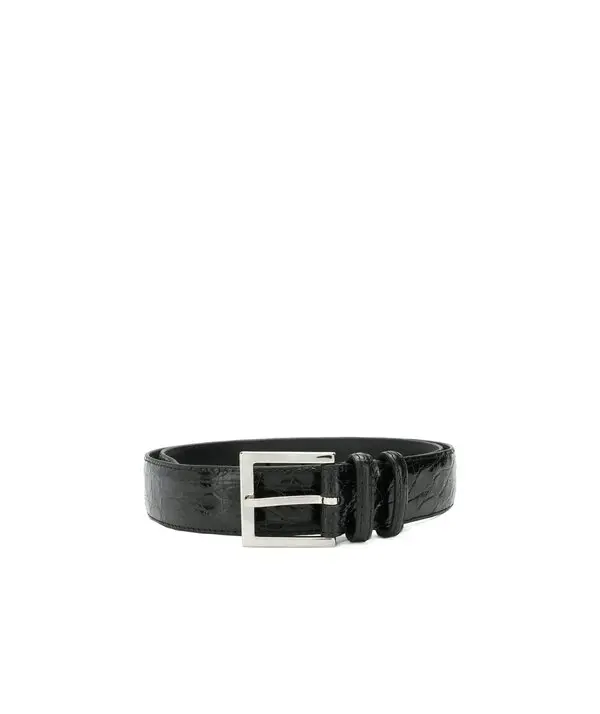 ORTIGNI Cocco Fianco Lucido Leather Belt - Black