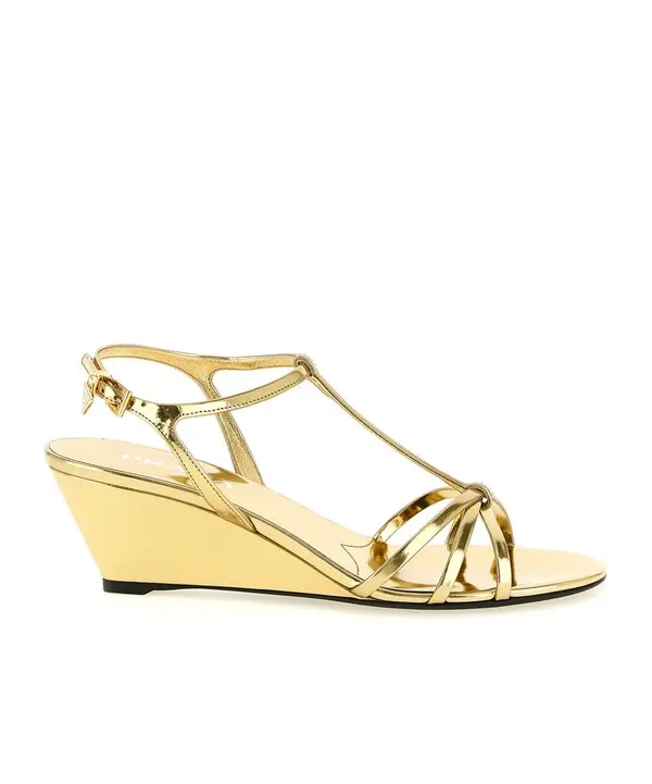Prada T-strap Buckle-fastened Wedge Sandals - Platinum