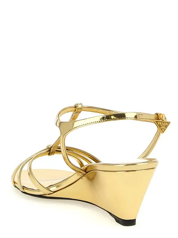 Prada T-strap Buckle-fastened Wedge Sandals - Platinum