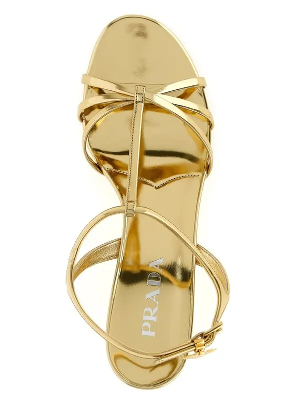 Prada T-strap Buckle-fastened Wedge Sandals - Platinum