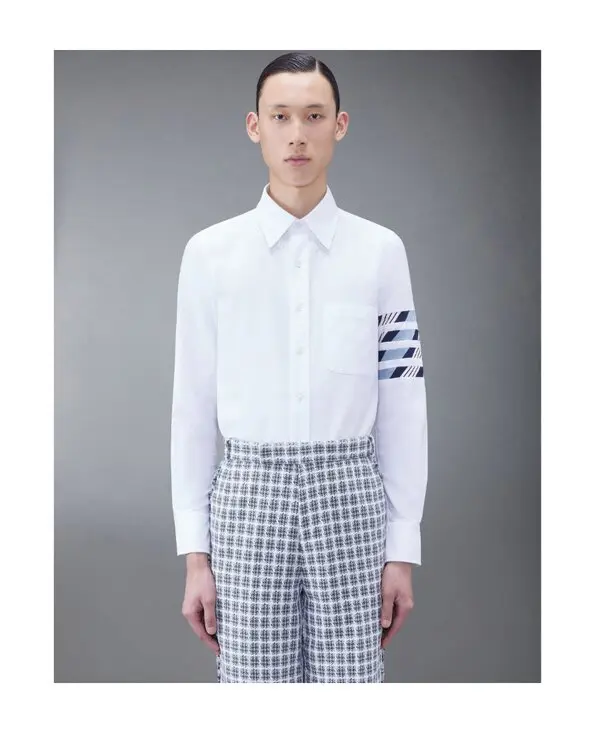 Thom Browne 4-bar Striped Buttoned Shirt - Medium Blue