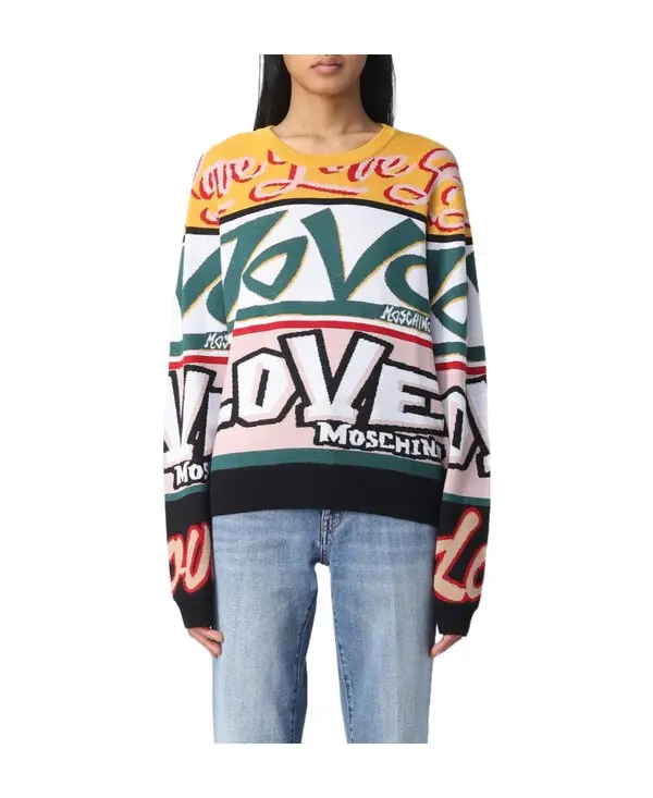 Moschino Round Neck Long Sleeve Sweater With Graphic Print