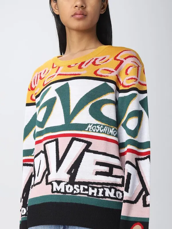 Moschino Round Neck Long Sleeve Sweater With Graphic Print