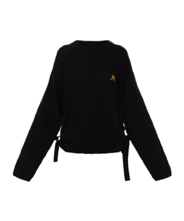 GANNI Wool Mix Jumper With Drawstring Detail - Black