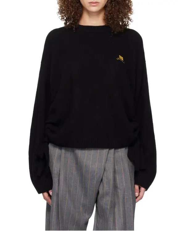GANNI Wool Mix Jumper With Drawstring Detail - Black