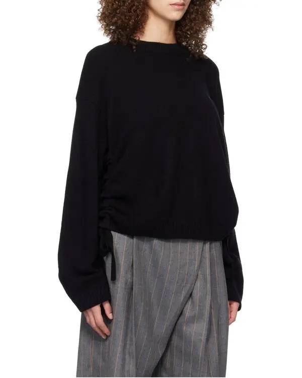 GANNI Wool Mix Jumper With Drawstring Detail - Black