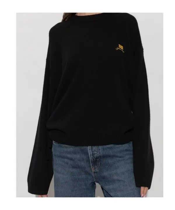GANNI Wool Mix Jumper With Drawstring Detail - Black