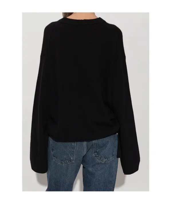 GANNI Wool Mix Jumper With Drawstring Detail - Black