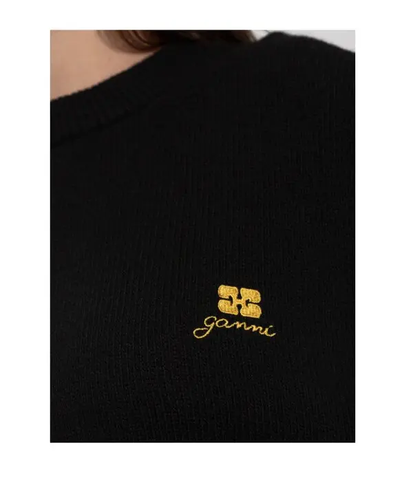 GANNI Wool Mix Jumper With Drawstring Detail - Black
