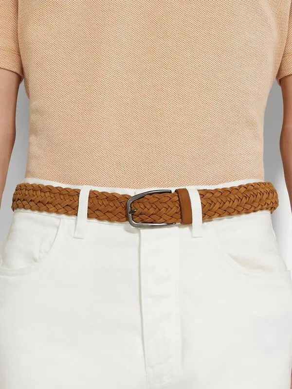 Zegna Braided Leather Belt - Brown