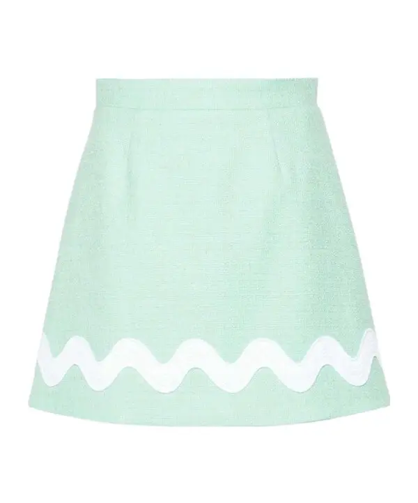 PATOU Tweed Mini Skirt With Contrast Trims - Blue