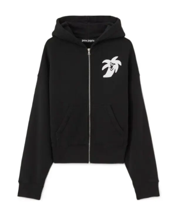 Palm Angels Long Sleeved Logo Printed Hoodie - Black