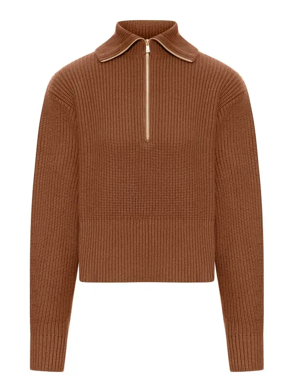 Max Mara Quarter-zip Knitted Jumper - Brown