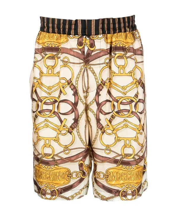 Moschino Printed Shorts With Signature Leo Teddy And Chain Motifs - Nude