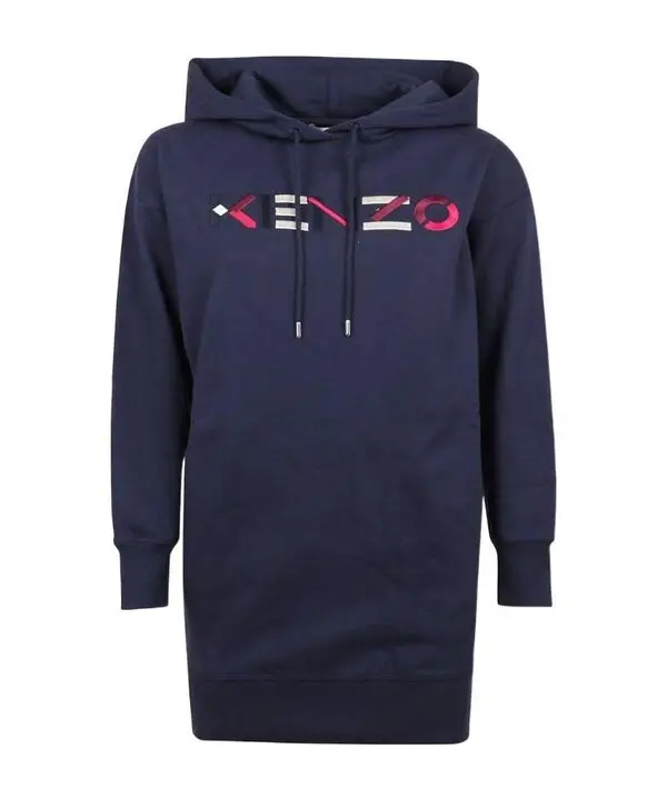Kenzo Logo Embroidered Sweatshirt Dress - Black
