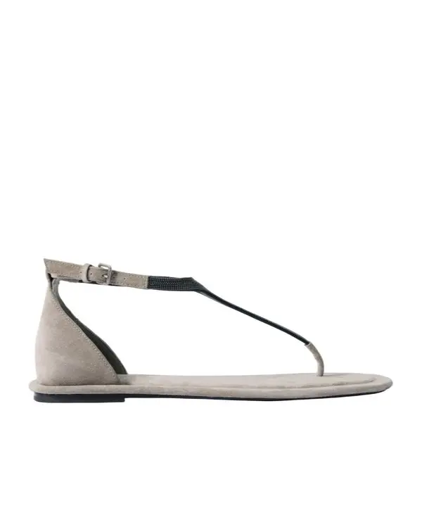 Brunello Cucinelli Monili Detailed Flat Sandals - Taupe