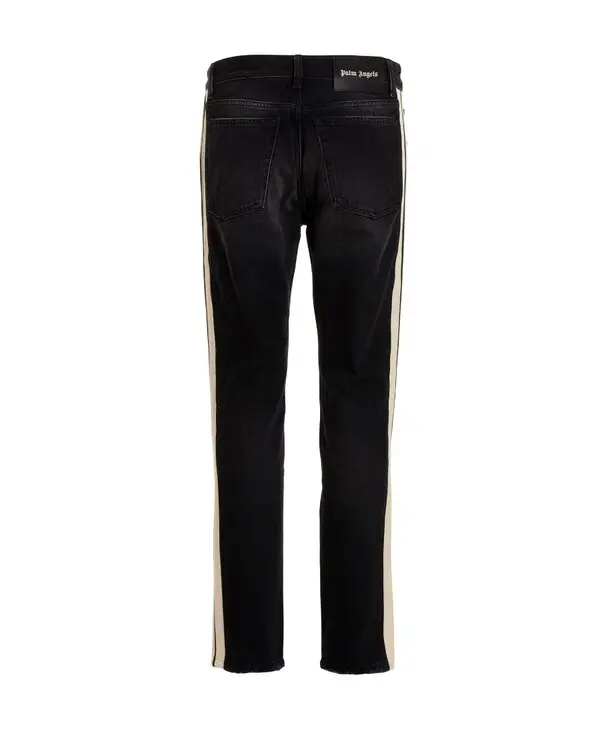 Palm Angels Washed Effect Denim Jeans With Side Stripe