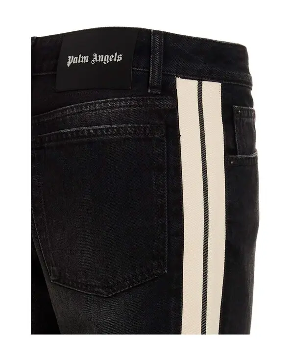 Palm Angels Washed Effect Denim Jeans With Side Stripe