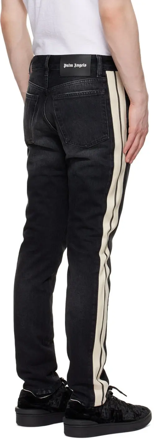 Palm Angels Washed Effect Denim Jeans With Side Stripe