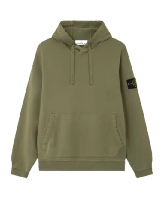 Stone Island Logo Patch Drawstring Hoodie - Military Green
