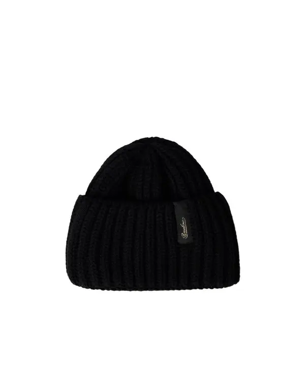 Borsalino Logo Patch Ribbed Knitted Beanie - Black