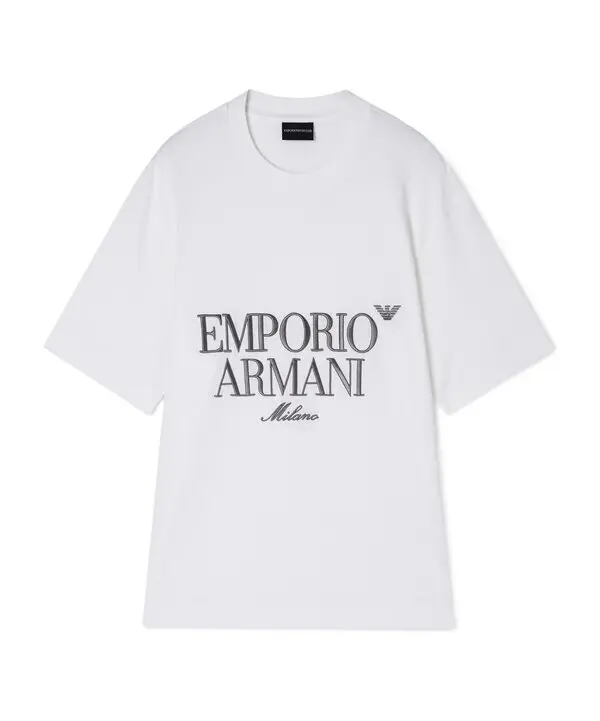 Emporio Armani Logo Embroidered Crewneck T-shirt - White