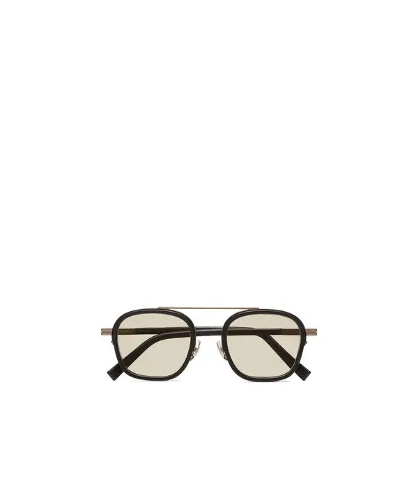 Zegna Orizzonte I Metal Acetate And Leather Sunglasses - Black
