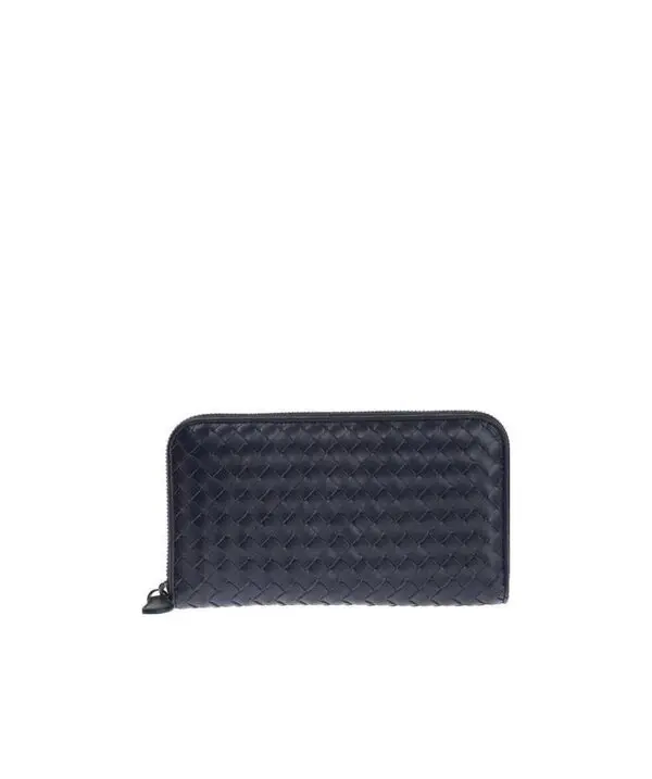Bottega Veneta Dark Blue Zipper Wallet - Black