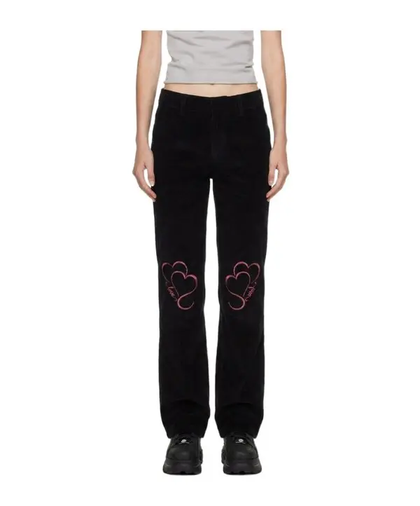 Marissa Chiara Belt Loop Embroidered Heart Casual Pants