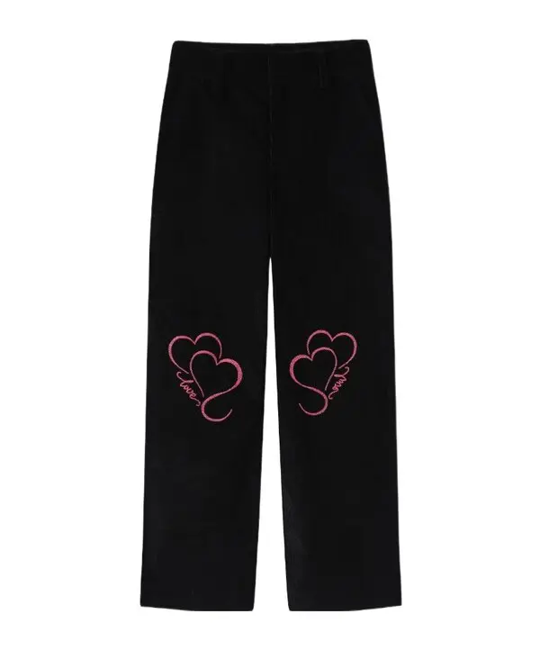 Marissa Chiara Belt Loop Embroidered Heart Casual Pants