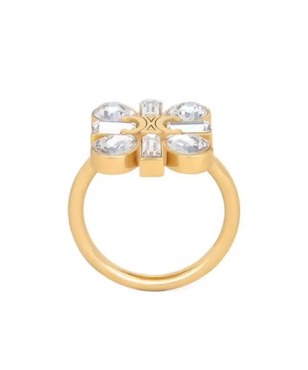 Celine Daisy Ring In Gold Finish Brass With Strass - Golden