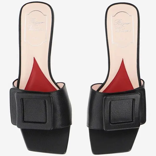 ROGER VIVIER Square Toe Sandals With Rectangular Buckle Detail