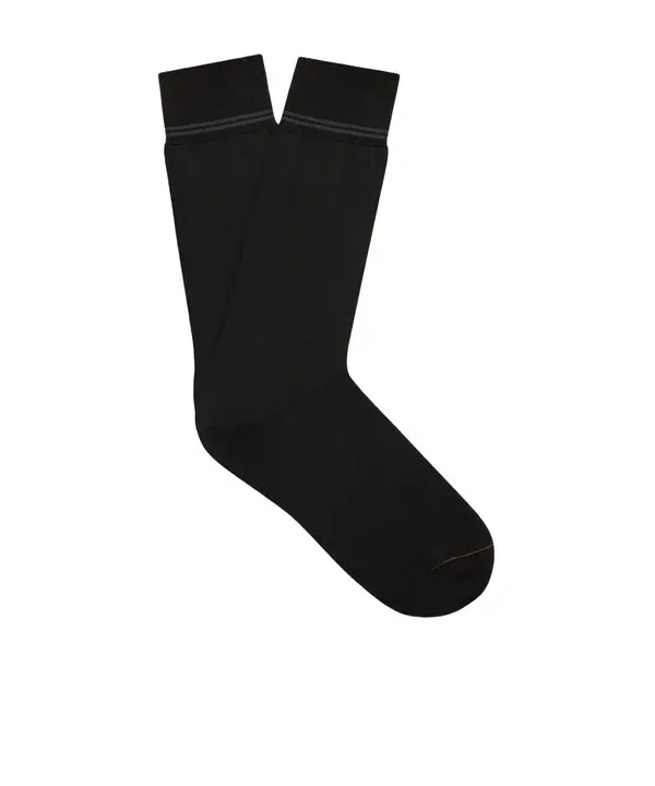 Zegna Cotton Socks With Striped Design - Black