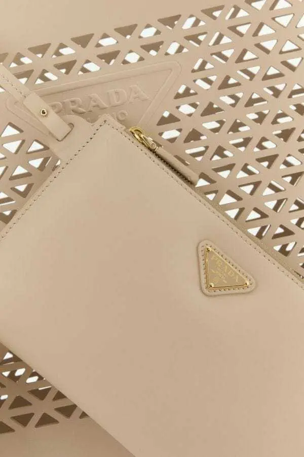 Prada Laser Cut Shopper Tote - Nude