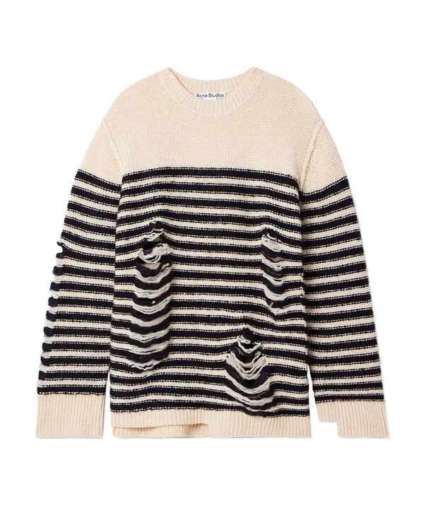 Acne Studios Striped Distressed Knit Sweater