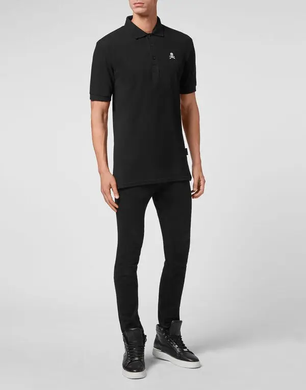 Philipp Plein Gothic Plein Short-sleeve Cotton Polo Shirt - Black