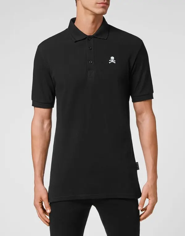 Philipp Plein Gothic Plein Short-sleeve Cotton Polo Shirt - Black