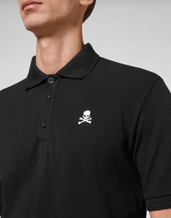 Philipp Plein Gothic Plein Short-sleeve Cotton Polo Shirt - Black