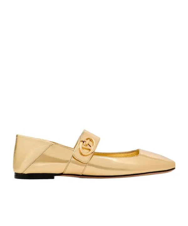 Valentino Garavani Vlogo Locker Mary Jane Ballerinas - Golden
