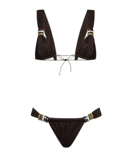 Oseree Embellished Triangle Bikini - Black