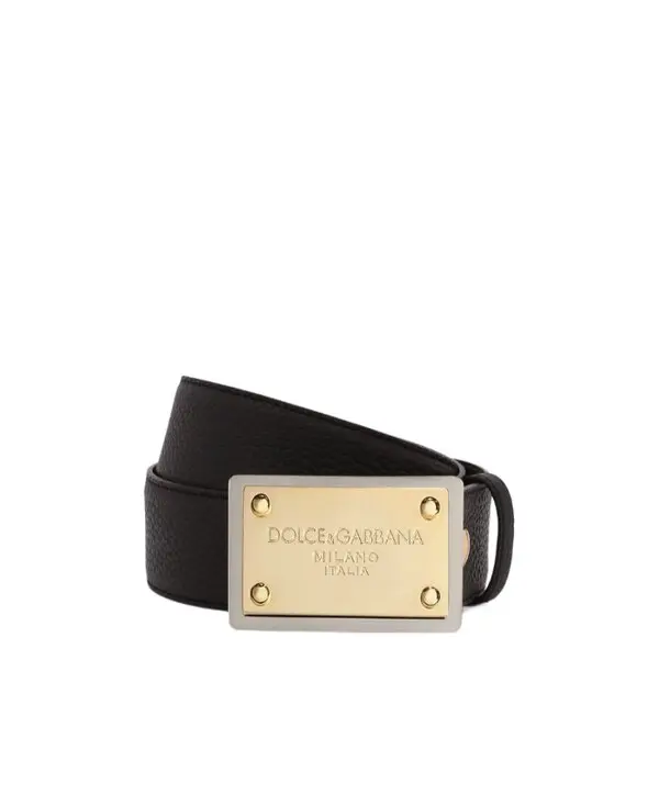 Dolce & Gabbana Grainy Logo Plaque Belt - Nude