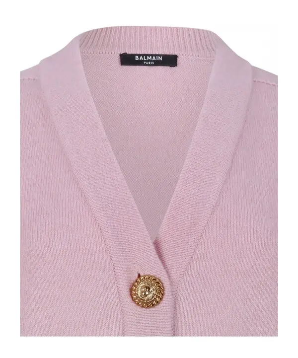 Balmain Knit Cardigan With Embossed Buttons - Pink