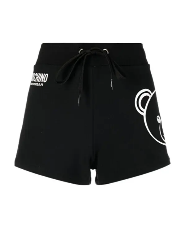 Moschino Teddy Bear Pattern Knitted Velvet Sports Shorts - Black